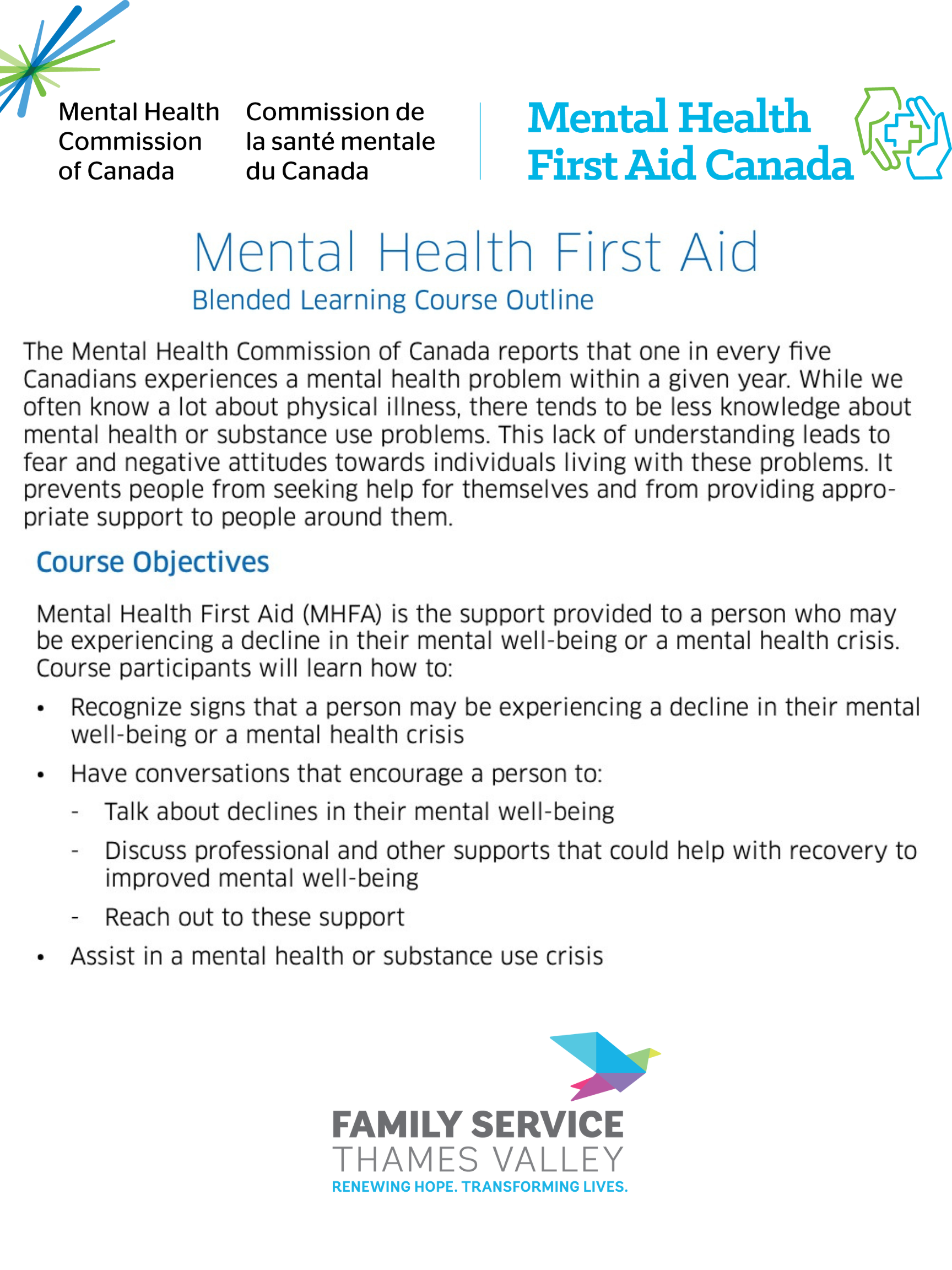 Mental Health First Aid Training - Family Service Thames Valley